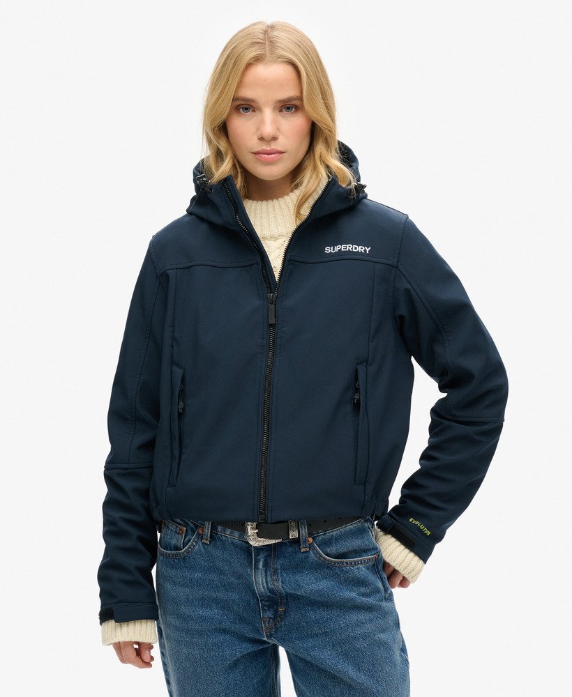 womens CODE Trekker Hooded Softshell Jacket in Eclipse Navy | Superdry ...