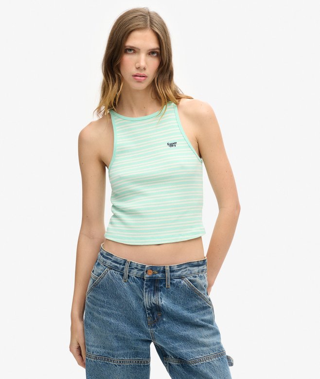womens Essential Logo Striped Racer Vest Top in Beach Glass Green ...