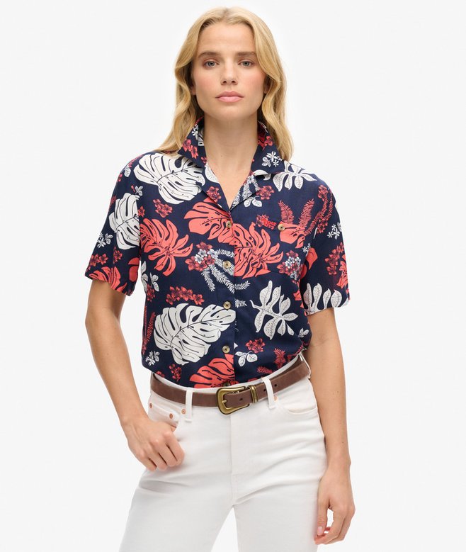 womens Beach Resort Shirt in Hawaiian Navy | Superdry UK
