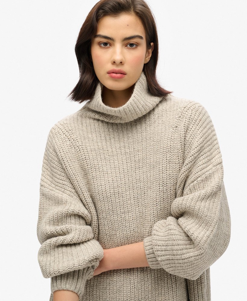 womens Chunky Rib Knit Jumper Dress in LIGHT GREY TWIST | Superdry UK