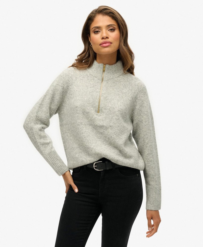 womens Brushed Half Zip Jumper in LIGHT GREY TWIST | Superdry UK