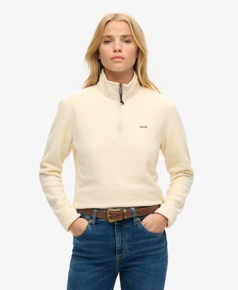 womens Polar Fleece Cropped Half Zip in Oatmeal Beige | Superdry UK