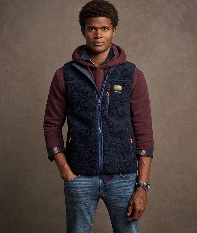 mens Outdoor Fleece Gilet in Eclipse Navy | Superdry UK