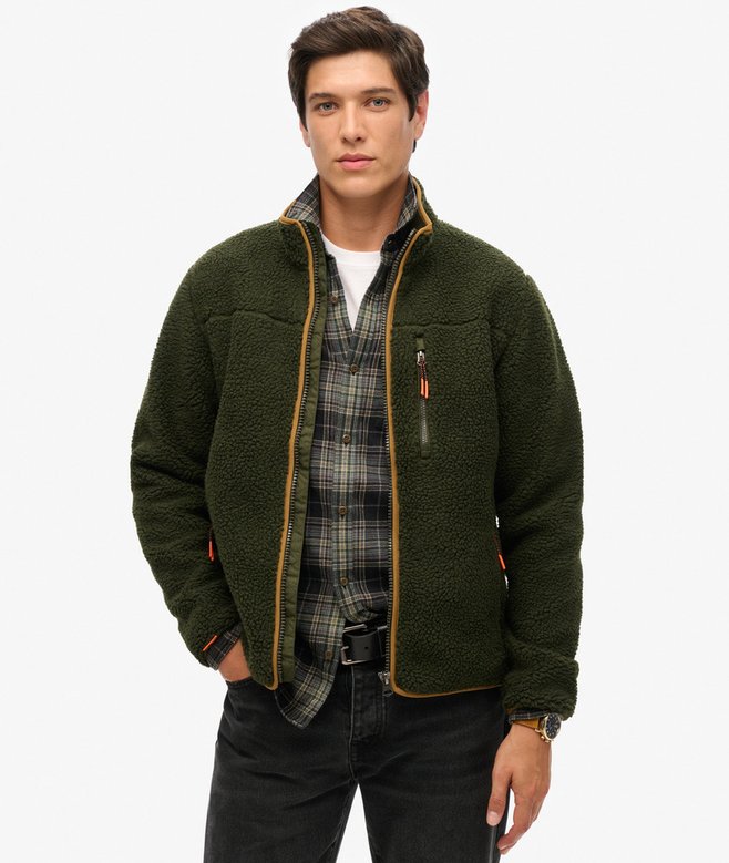 mens Outdoor Sherpa Fleece Jacket in Surplus Goods Olive Green ...