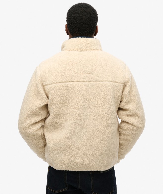 mens Vintage Retro Borg Fleece Jacket in Oatmeal Beige | Superdry US