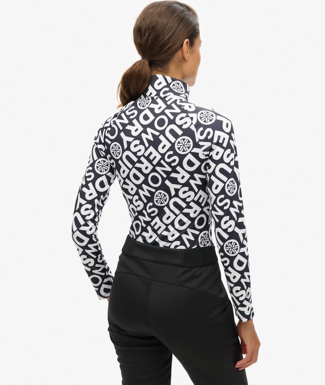 womens Ski Base Layer Half Zip Top in Superdry Monogram Black | Superdry UK