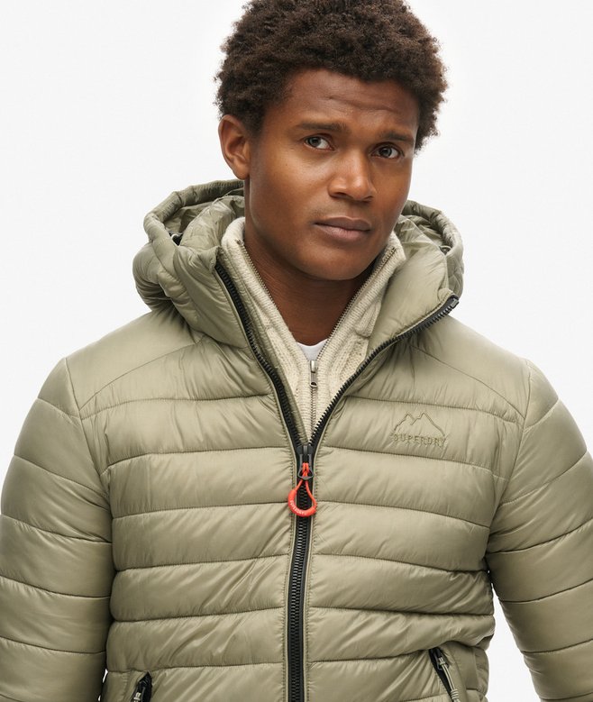 mens Hooded Fuji Sport Padded Jacket in Light Khaki Green | Superdry UK