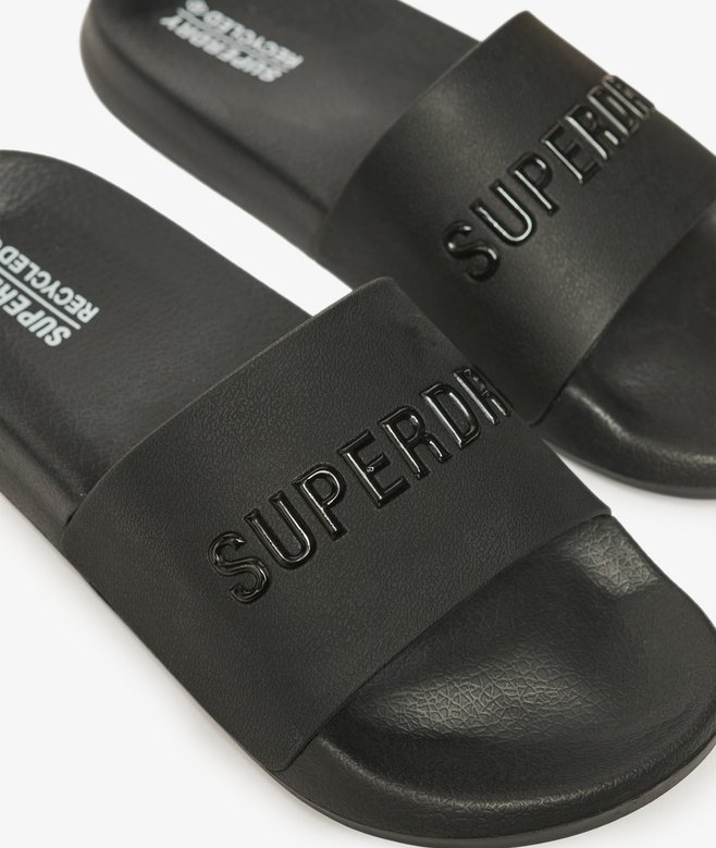 womens CODE Logo Pool Sliders in BLACK/BLACK | Superdry UK
