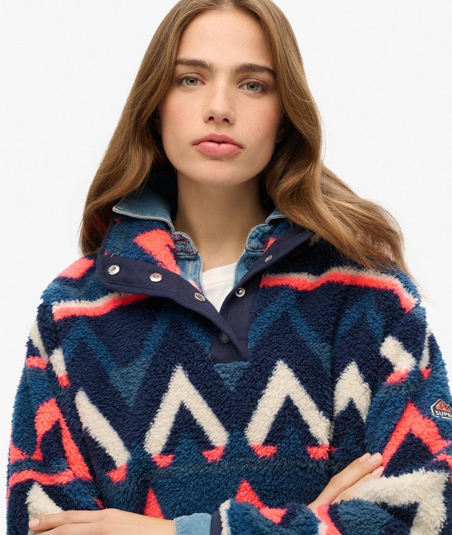 womens Super Soft Printed Teddy Fleece in Navy Terry Print | Superdry UK