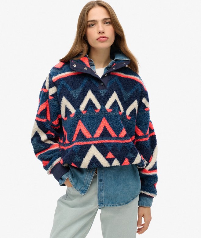 womens Super Soft Printed Teddy Fleece in Navy Terry Print | Superdry UK