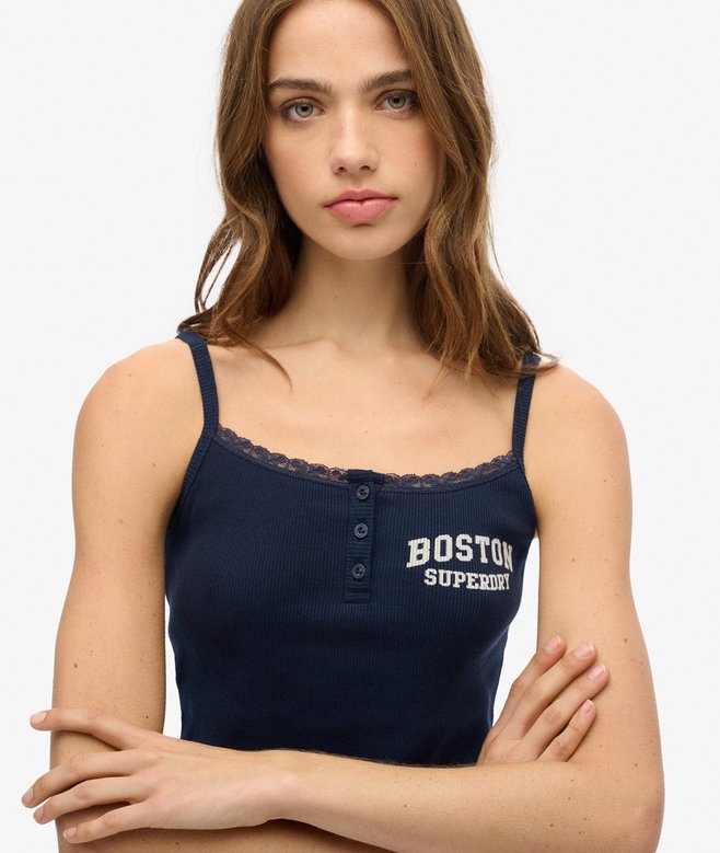 womens Athletic Essentials Graphic Button Cami Top in Richest Navy ...