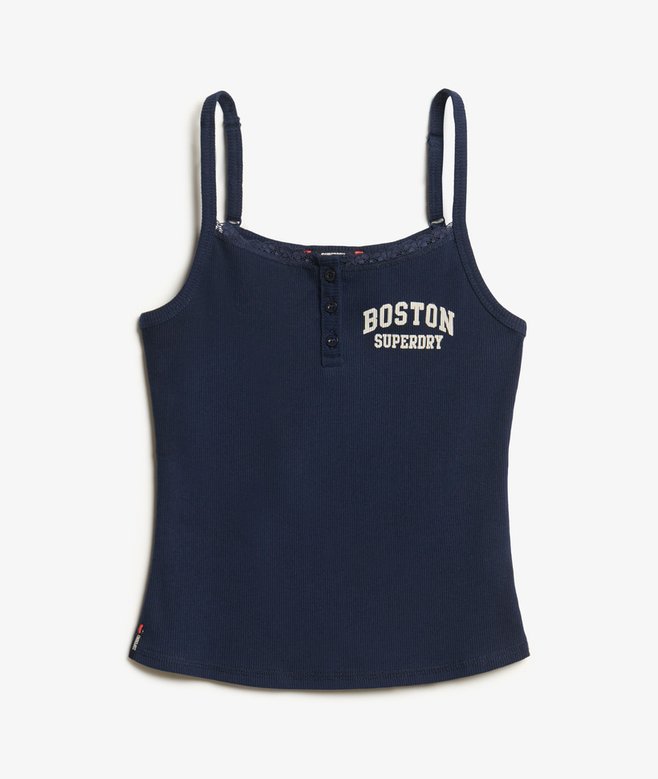 womens Athletic Essentials Graphic Button Cami Top in Richest Navy ...
