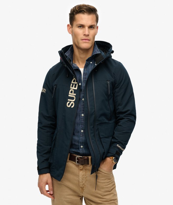 mens Hooded Ultimate Embroidered Windbreaker in Eclipse Navy | Superdry UK