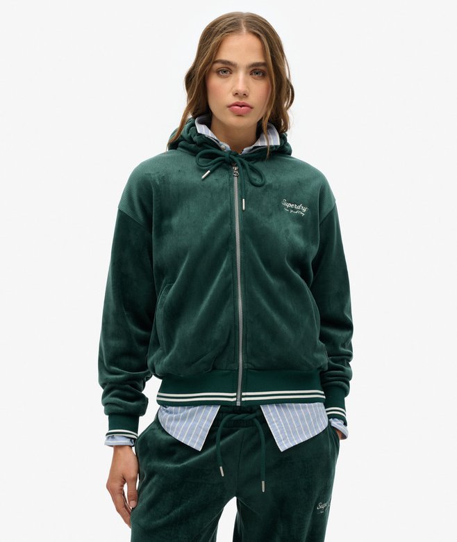 womens Country Club Velour Zip Hoodie in ENAMEL GREEN | Superdry UK