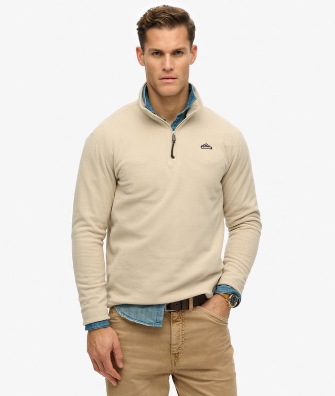 mens Polar Fleece Half Zip in Pelican Beige | Superdry UK