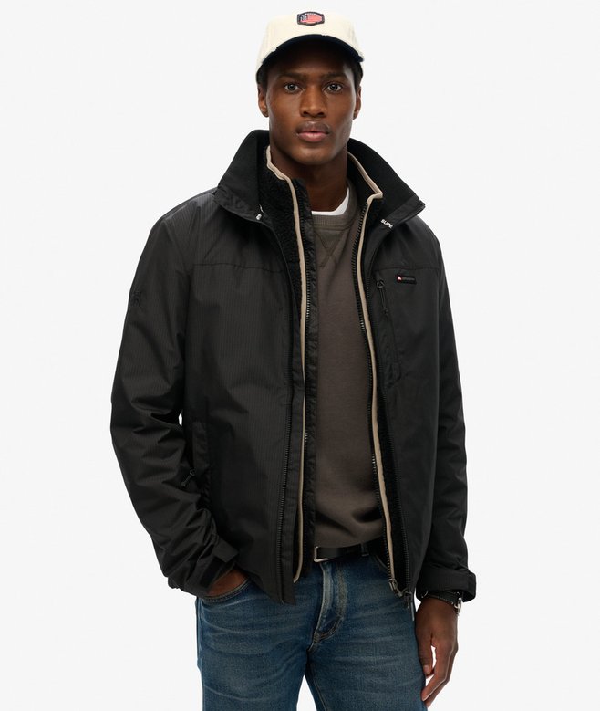mens Non Hood Logo Windbreaker Jacket in JET BLACK | Superdry UK