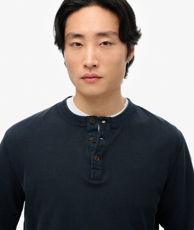 mens Lightweight Textured Grandad Top in Eclipse Navy | Superdry UK