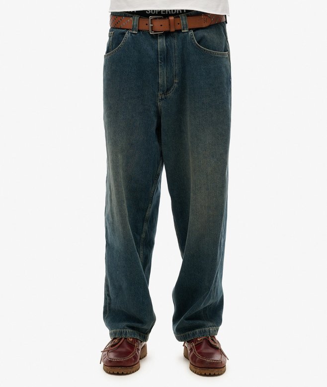 mens Cult 90s Baggy Jeans in Dark Blue Dirty Wash | Superdry UK