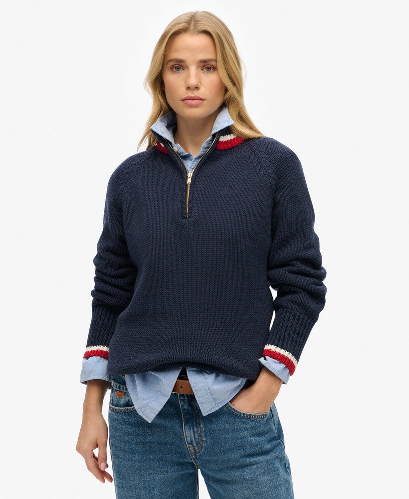 womens Tipped Half Zip Jumper in Eclipse Navy | Superdry UK