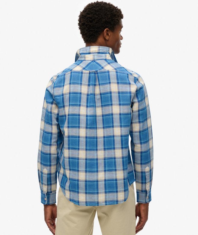 mens The Merchant Store - Linen Check Shirt in Blue Ombre Check ...