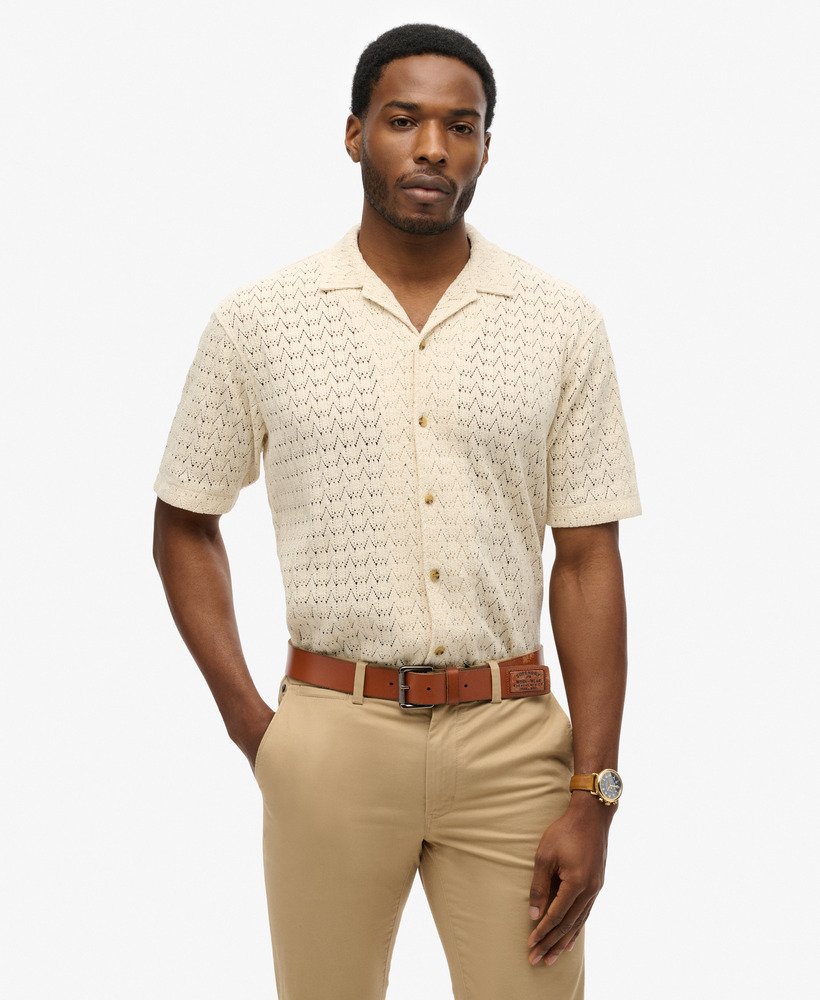 mens Knitted Texture Shirt in Ecru Crochet | Superdry UK