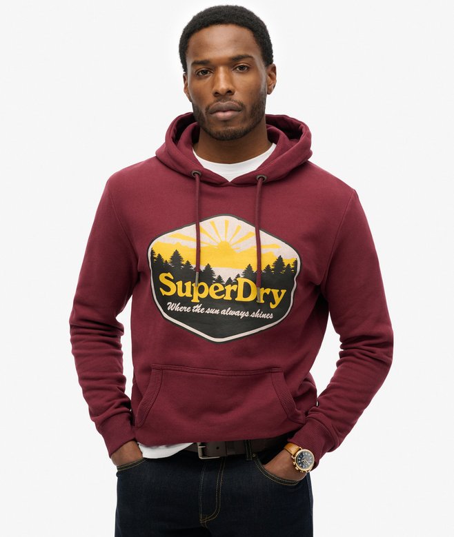 mens Superdry Sun Tab Hoodie in Port Red | Superdry IE