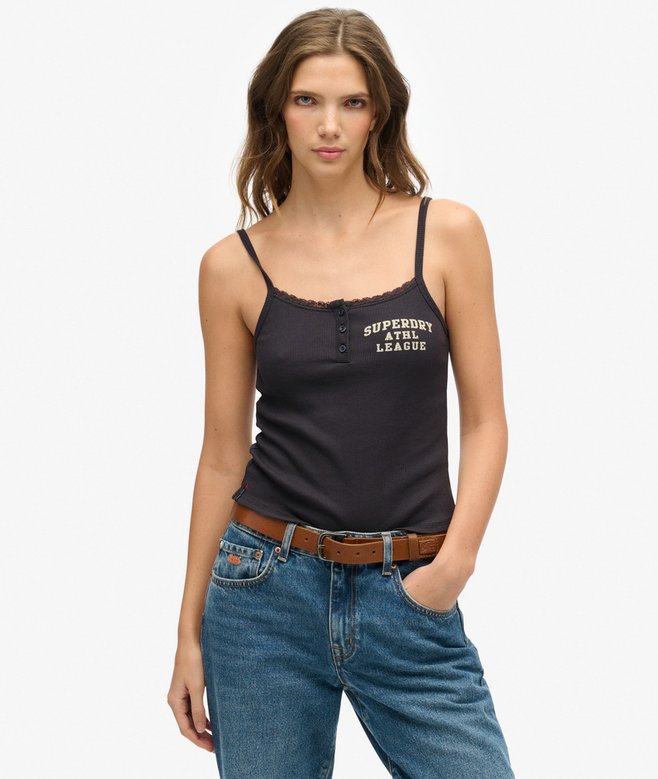 womens Athletic Essentials Graphic Button Cami Top in CHARCOAL ...