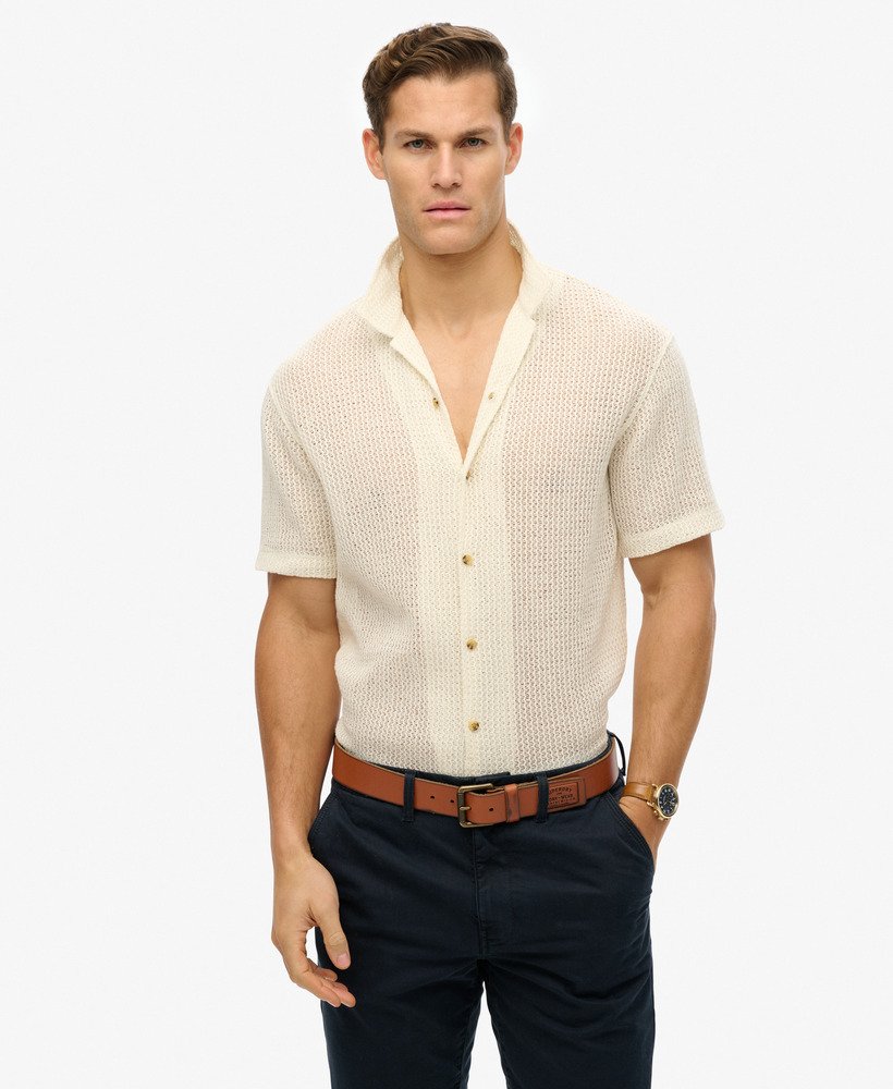 mens Knitted Texture Shirt in Ecru Texture | Superdry UK
