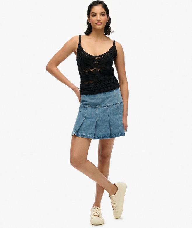 womens Pleated Patched Mini Skirt in Vintage Wash | Superdry UK