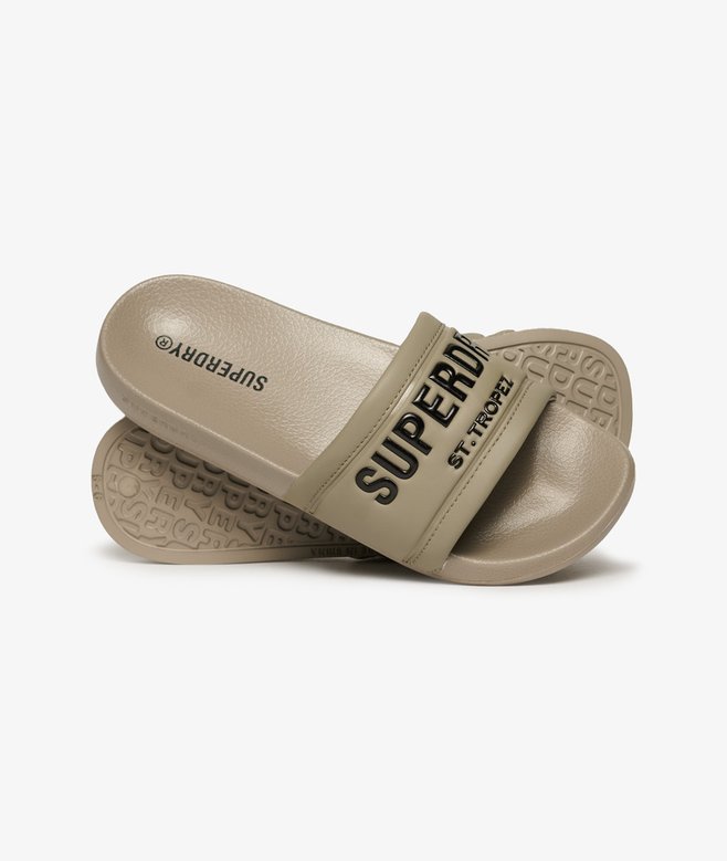 womens City Luxe Pool Sliders in Deep Beige Slub | Superdry UK