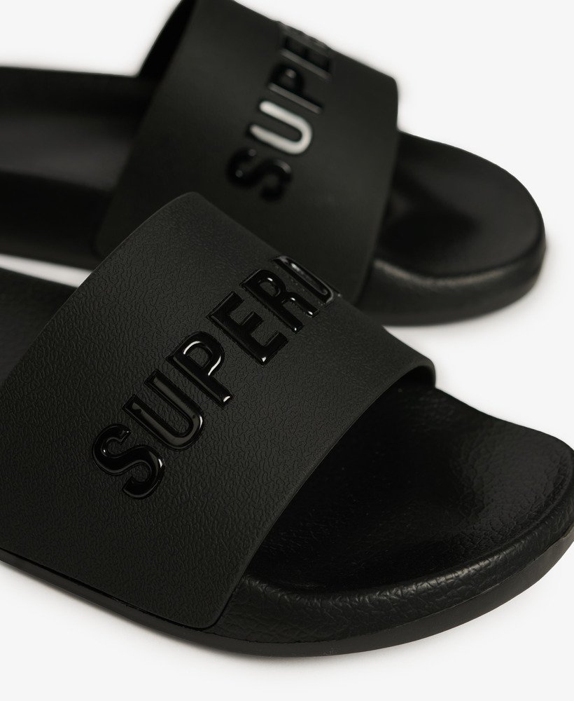 womens Luxe Logo Pool Sliders in Black | Superdry UK