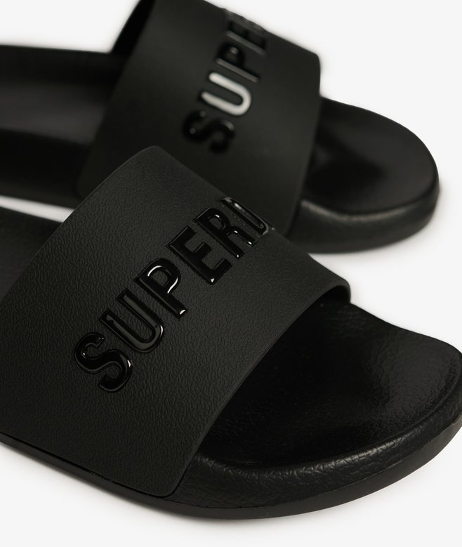 womens Luxe Logo Pool Sliders in Black | Superdry UK