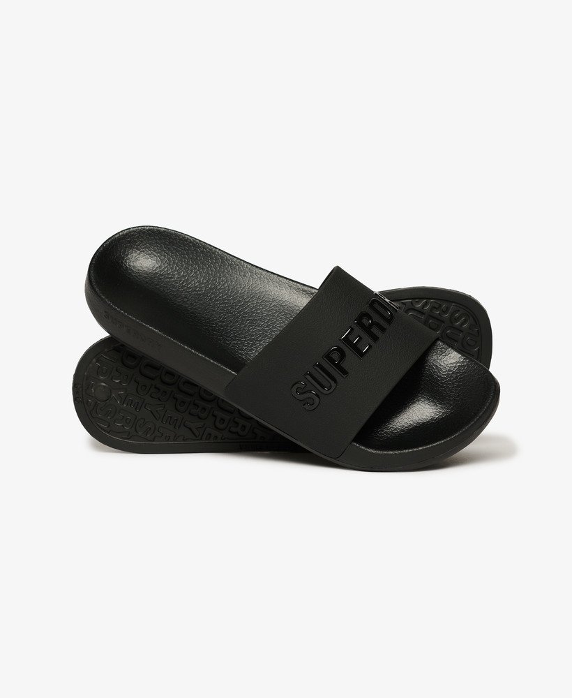 womens Luxe Logo Pool Sliders in Black | Superdry UK
