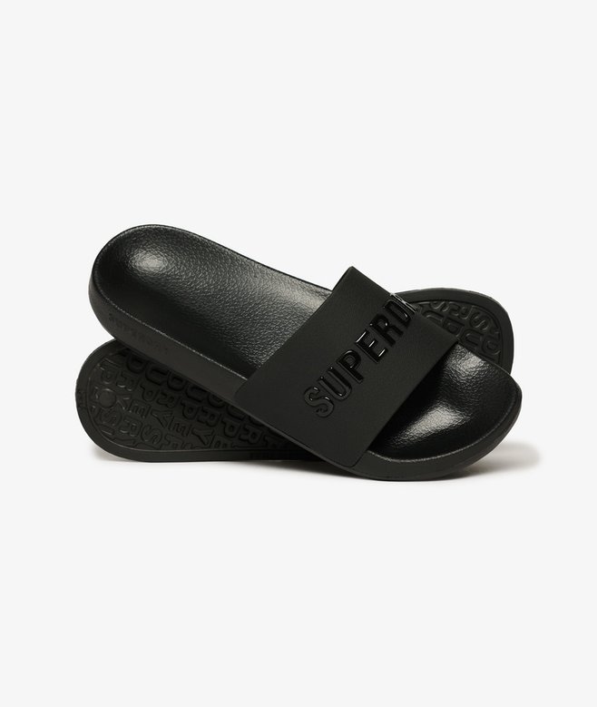 womens Luxe Logo Pool Sliders in Black | Superdry UK