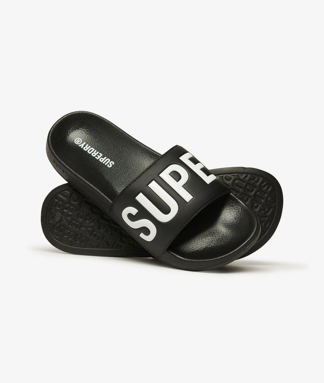 mens Core Graphic Pool Sliders in BLACK/WHITE | Superdry UK
