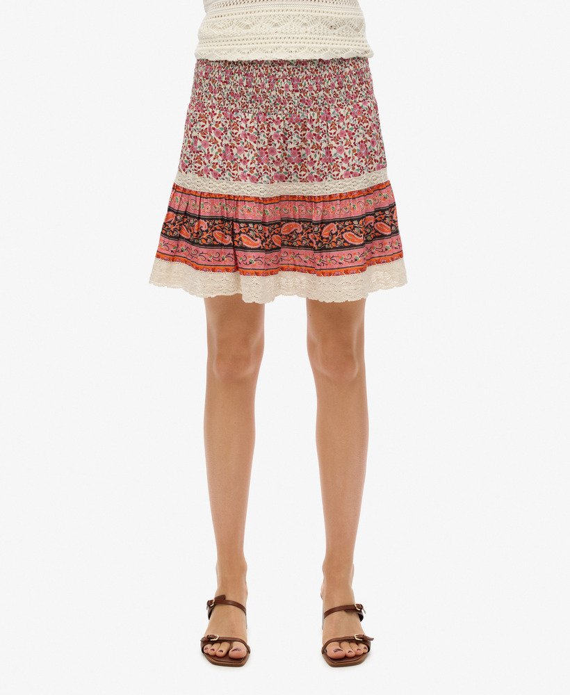 womens Patchwork Mini Skirt in Floral Sister Pink | Superdry UK