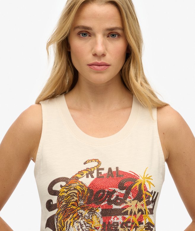womens Vintage Logo Tokyo Scoop Neck Tank Top in Pumice Stone Beige ...