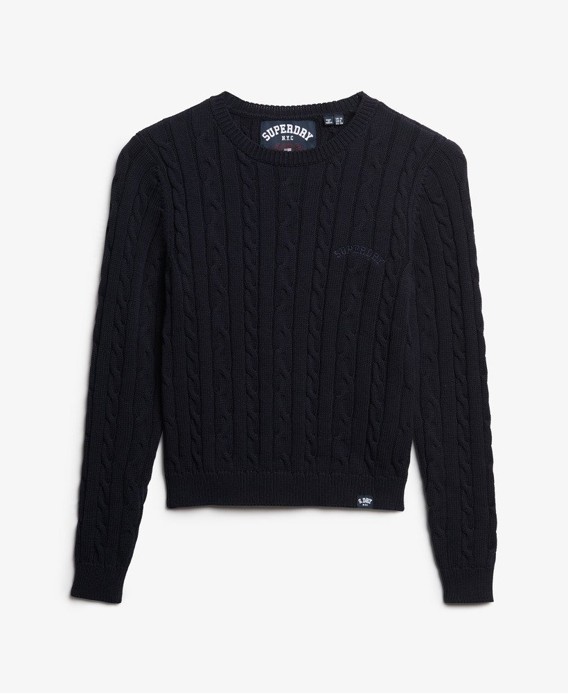 womens Essentials Slim Cable Jumper in Eclipse Navy | Superdry UK