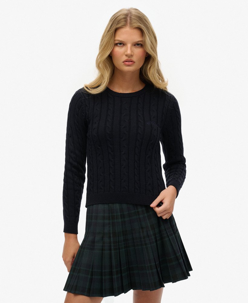 womens Essentials Slim Cable Jumper in Eclipse Navy | Superdry UK