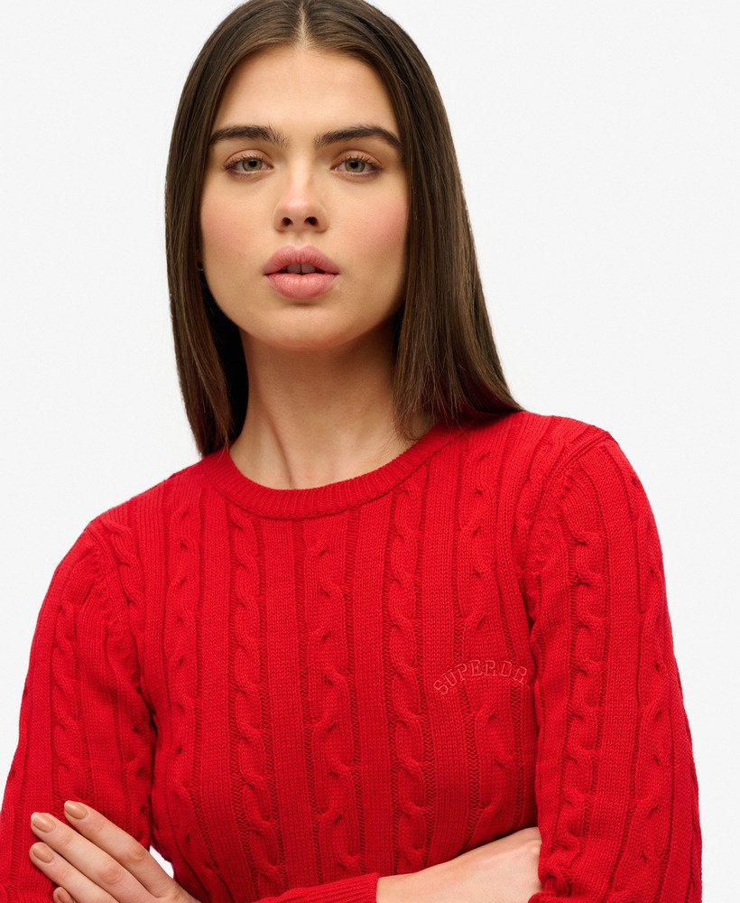 womens Essentials Slim Cable Jumper in VARSITY RED | Superdry UK