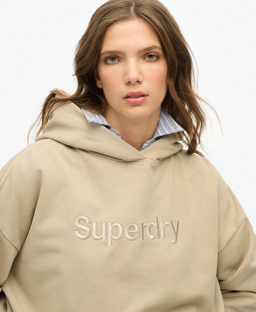 womens Embroidered Core Logo Relaxed Hoodie in Feather Grey | Superdry UK