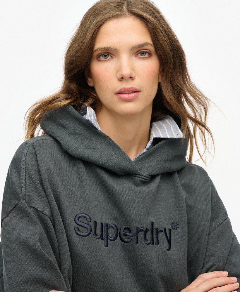 womens Embroidered Core Logo Relaxed Hoodie in EBONY | Superdry UK
