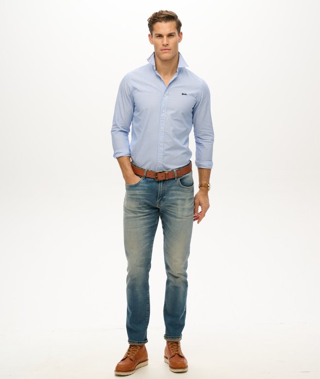 mens Essentials Tailored Lite Shirt in MICRO TICKING STRIPE INDIGO ...