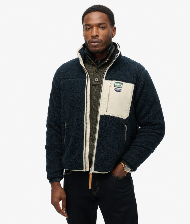 mens Vintage Retro Borg Fleece Jacket in Eclipse Navy | Superdry US