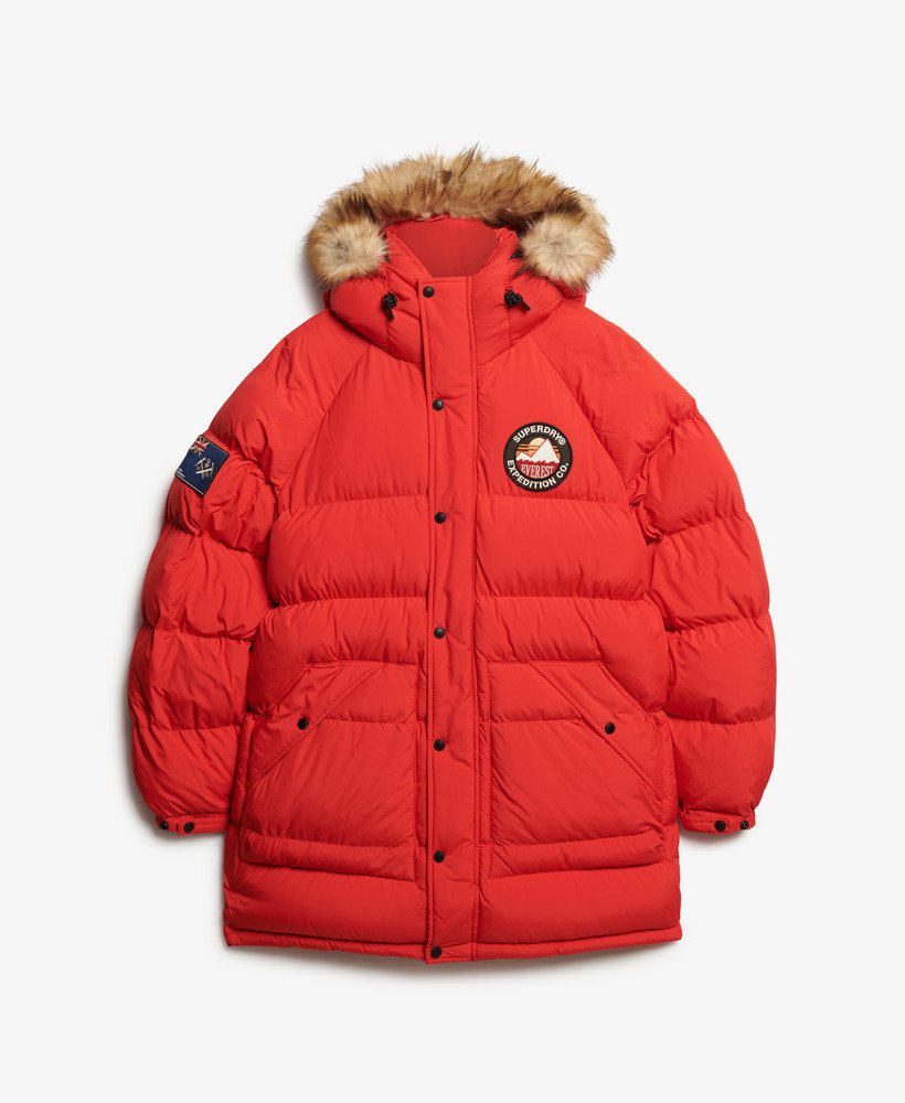 mens Everest Longline Baffled Parka Jacket in Heritage Red | Superdry IE