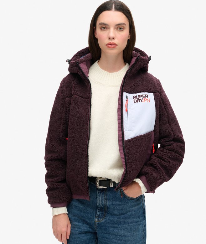 womens Hooded Fleece Trekker Jacket in Smoky Aubergine Purple | Superdry UK