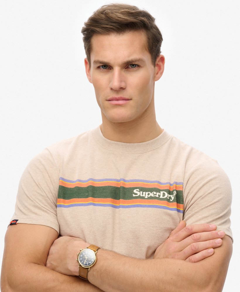 mens Venue Logo Stripe Relaxed T-Shirt in Lavin Beige Marl | Superdry UK