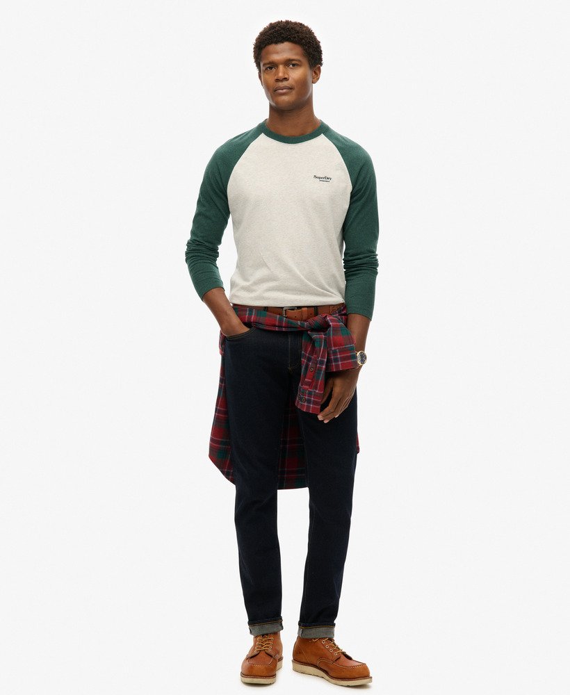 mens Essential Baseball Long Sleeve Top in Glacier Grey Marl/Buck Green ...