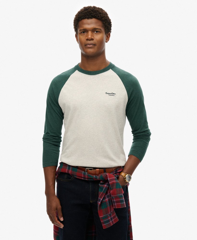 mens Essential Baseball Long Sleeve Top in Glacier Grey Marl/Buck Green ...