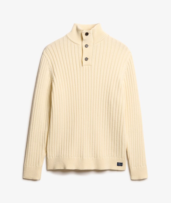 mens Ribbed Half Button Jumper in ECRU | Superdry UK